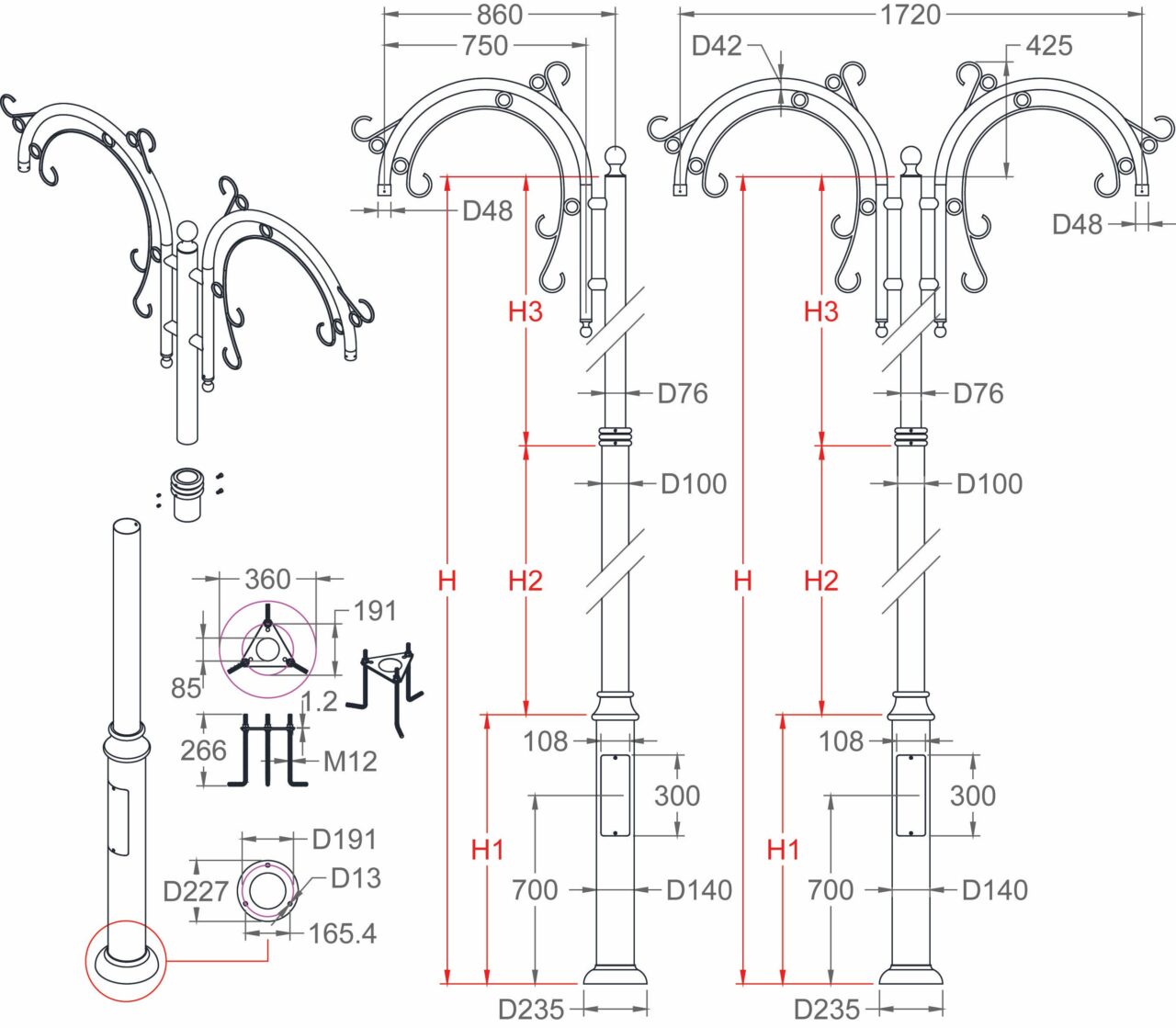 HDG-POLE c/w BRACKET Series - YLI Industry